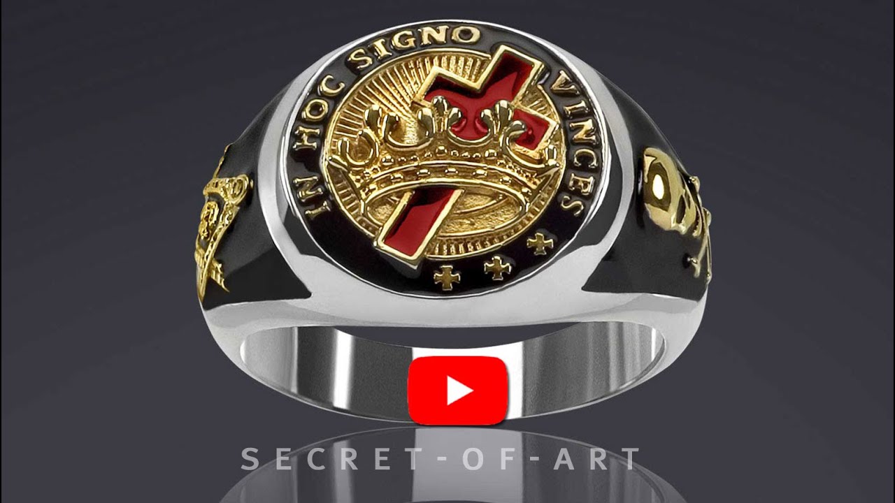 Knights Templar In hoc signo Masonic ring 925 Silver Freemasonry 24K ...