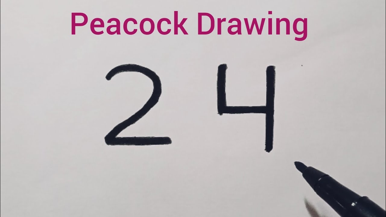 How To Draw Peacock With Number 24 Easy Drawing ||Step By Step Peacock ...