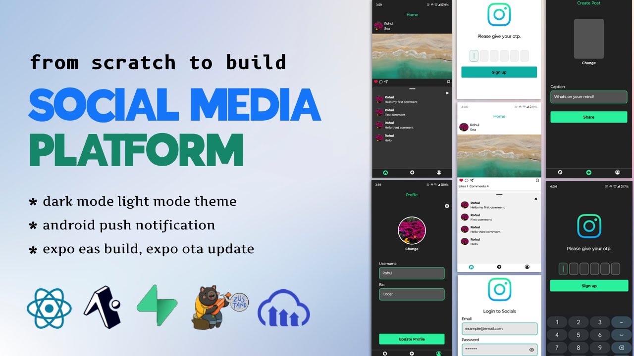 Build a Full Stack Social Media App | Theming | EAS Build | OTA Update | Push Notifications ...
