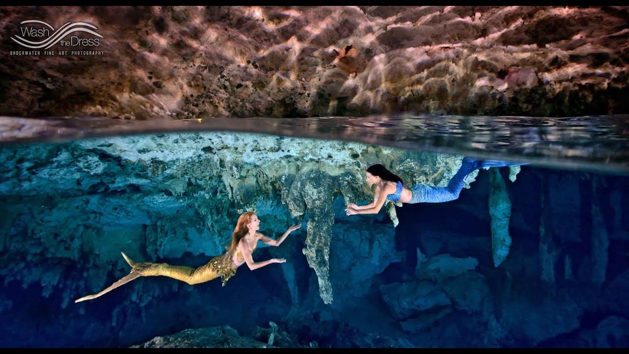 Backstage of the underwater portrait session of two mermaids in Riviera ...