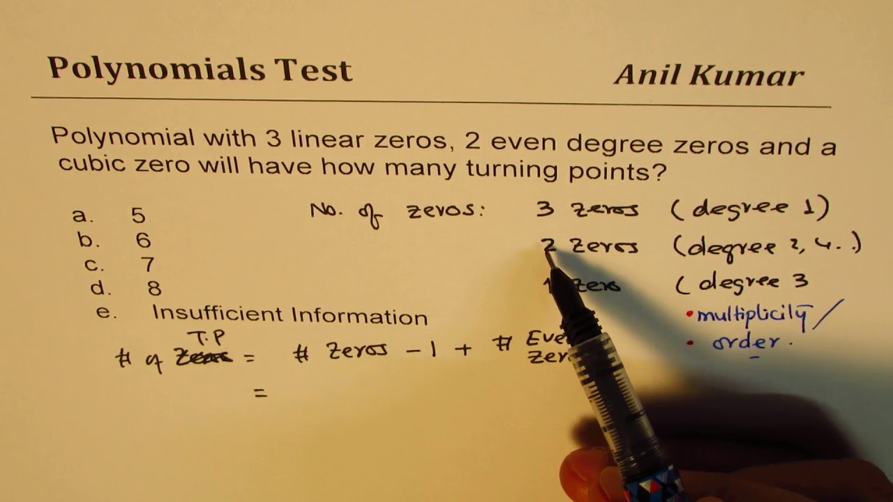 How to find the number of turning points from the given zeros and their ...