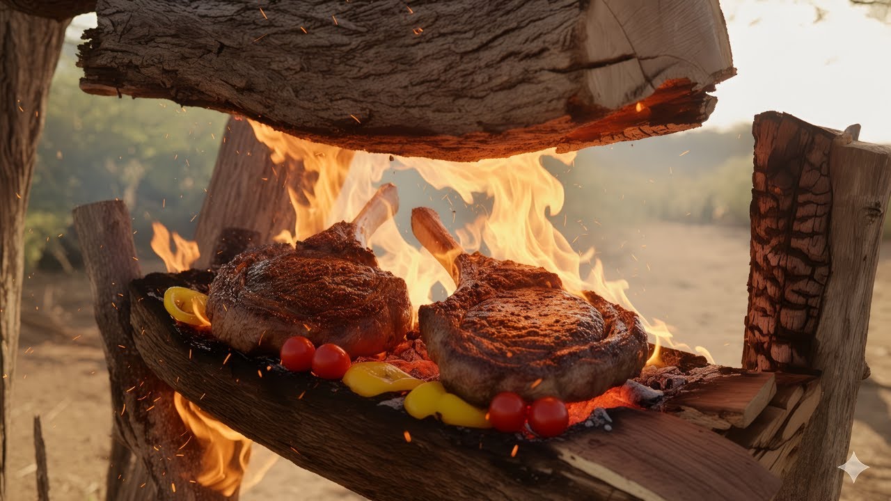 Epic Tomahawk on Fire with Melted Marrow and Grilled Vegetables - YouTube