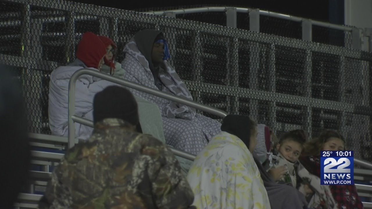 Cold November weather has local football fans bundling up - YouTube