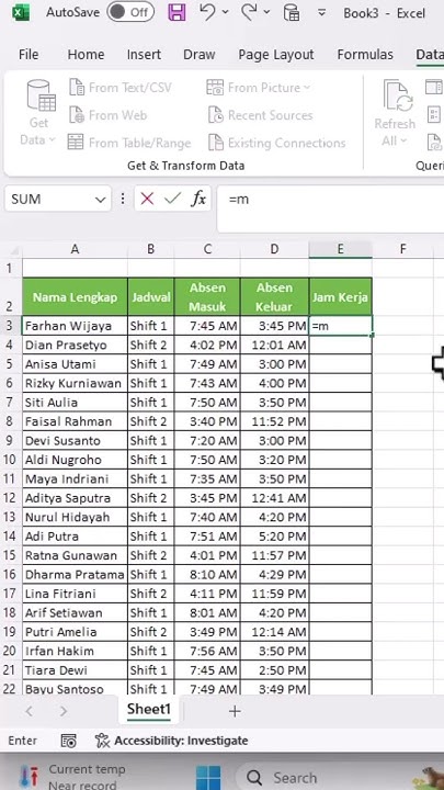 Hitung jam kerja otomatis di EXCEL #excel #exceltips #exceltricks #tutorexcel #belajarexcel ...