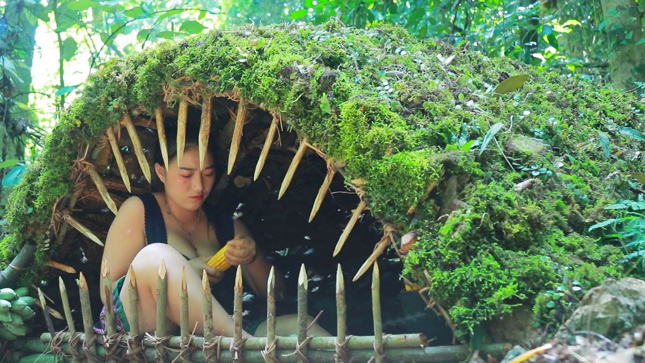 primitive girl trekking look for natural delicious food maiv kawm yos ...