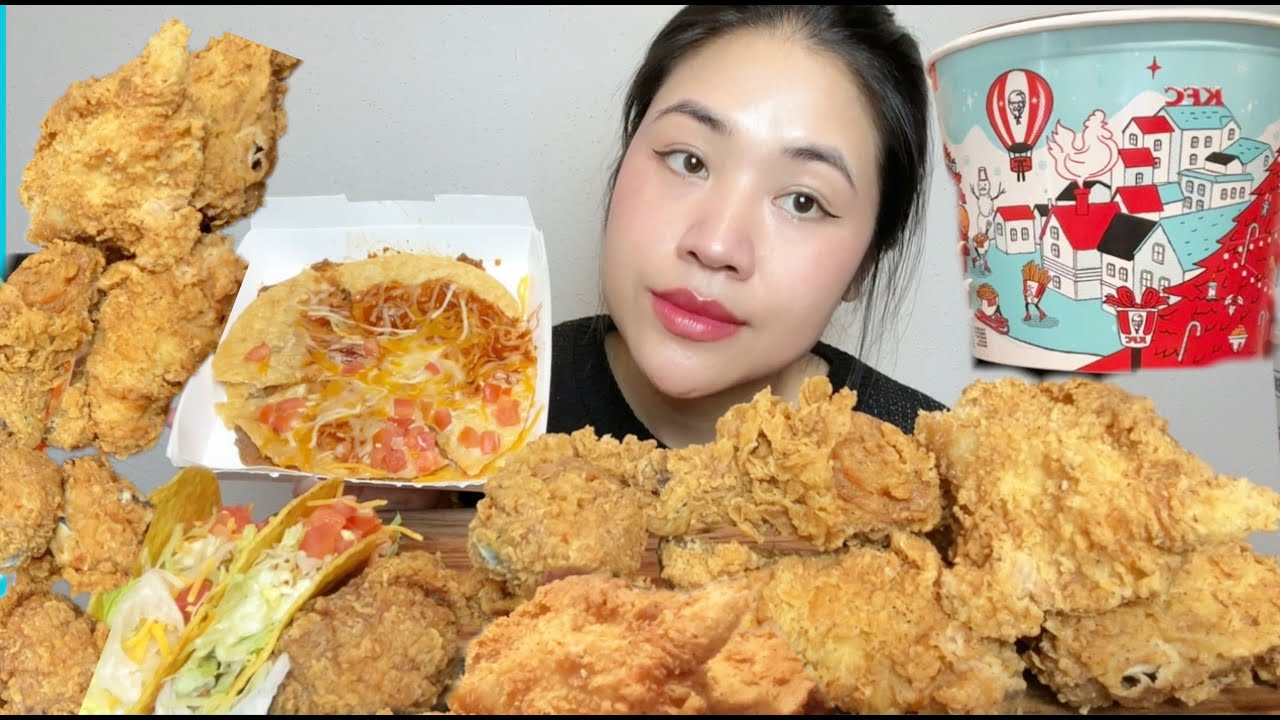 Realmukbang:) KFC for tonight: chicken 🍗, Mexico pizza 🍕 and tacos 🌮 ...