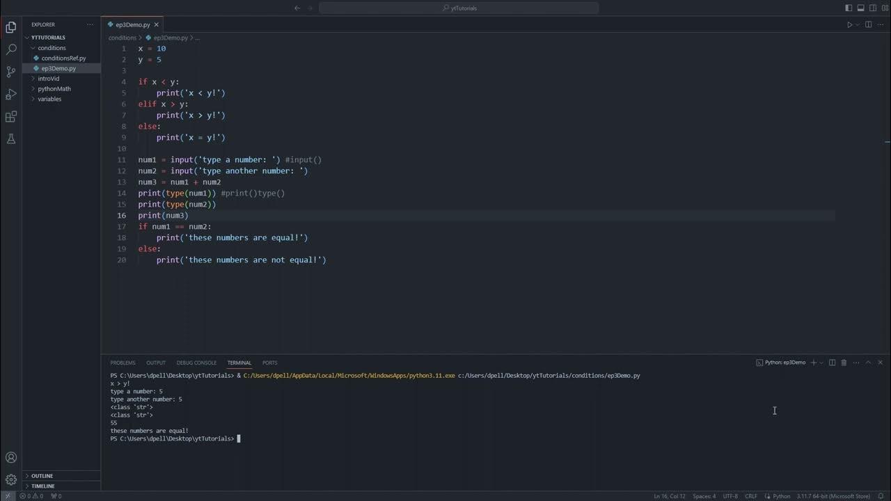 Python Basics If Elif Else User Input Casting Youtube