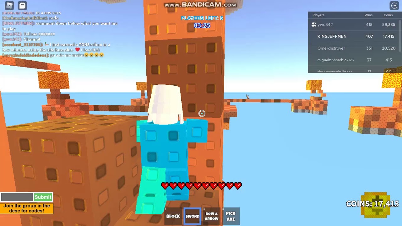 Casually playing Roblox Skywars + Bandi-cam test - YouTube