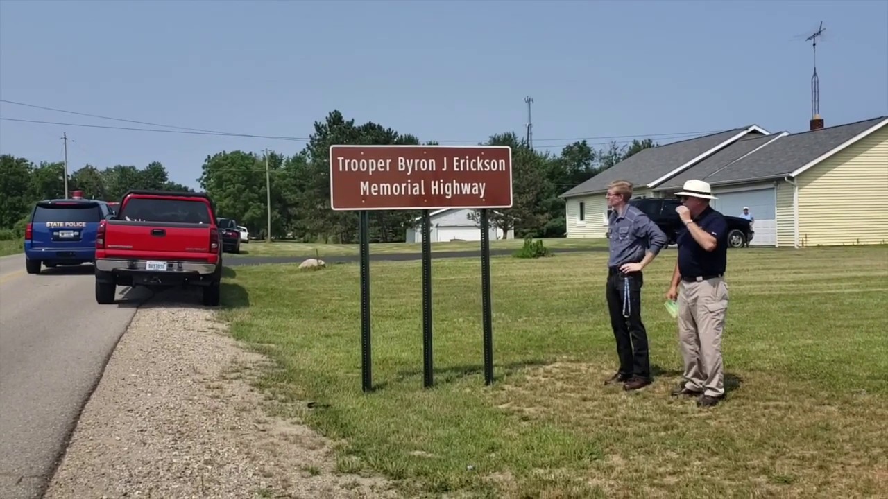 Trooper Byron J. Erickson memorial marker - YouTube