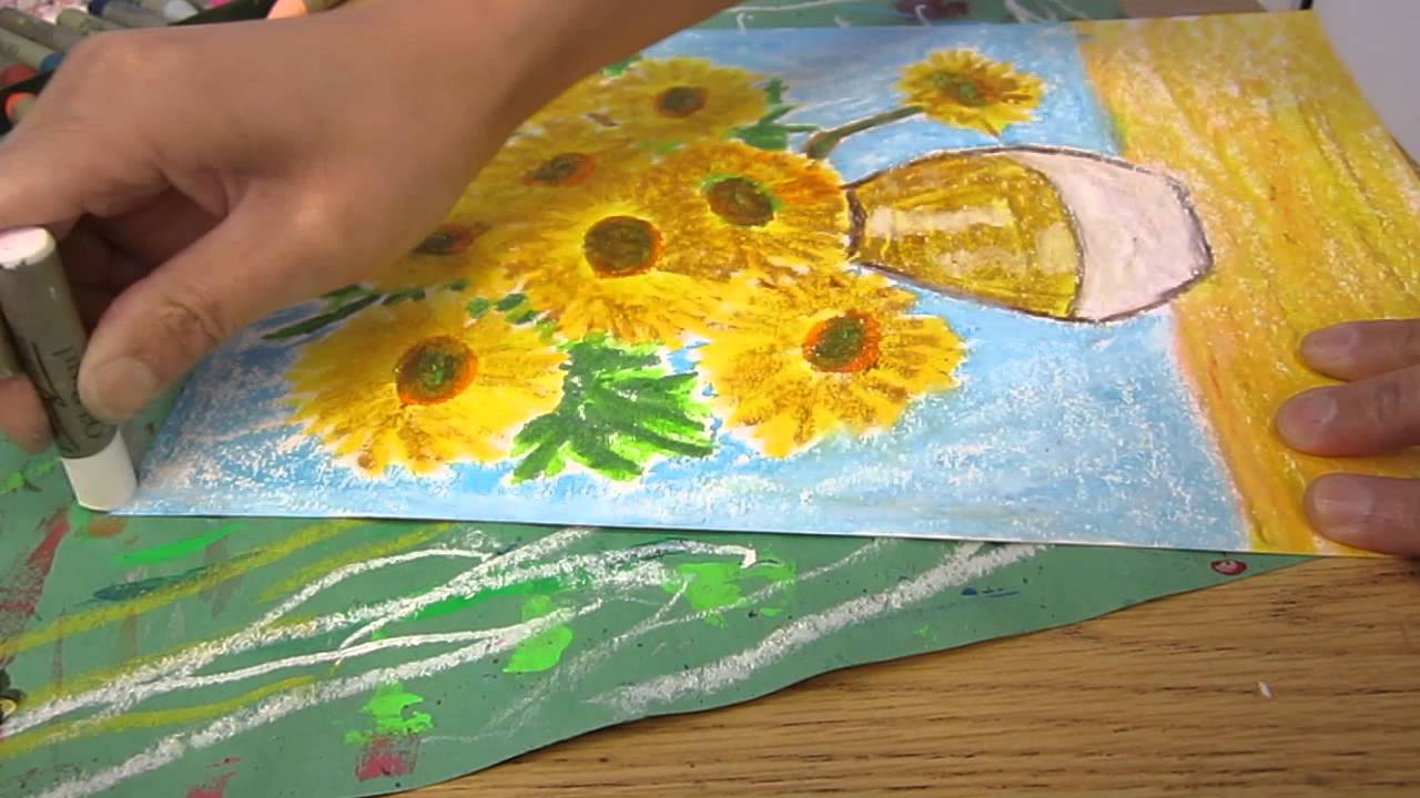 ClassPlan - drawing sunflower with oil pastel 02 - YouTube