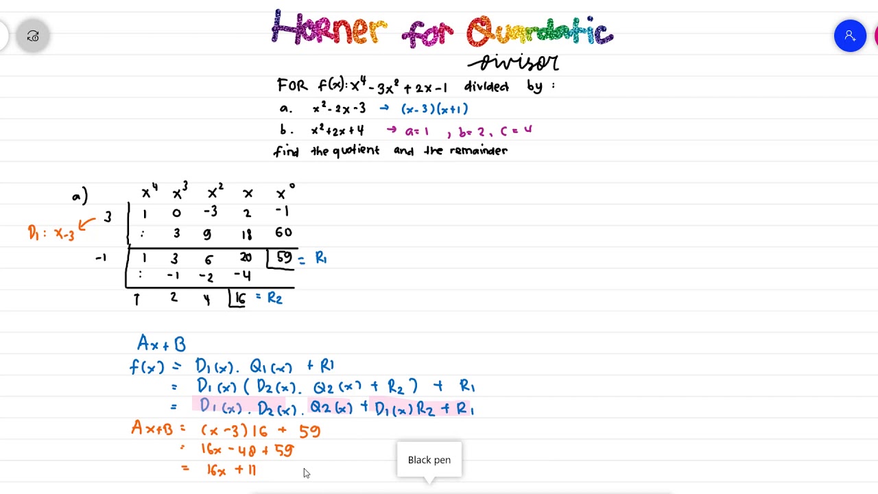 Pembagian Dengan Metode Horner Untuk Pembagi Kuadrat - YouTube