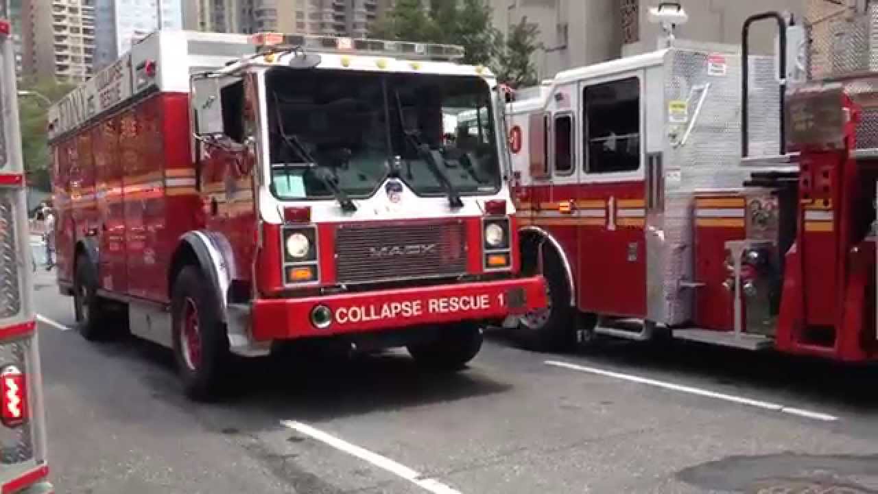FDNY COLLAPSE RESCUE 1 & FDNY LADDER 25 TAKING UP AFTER 2 ALARM FIRE ON ...