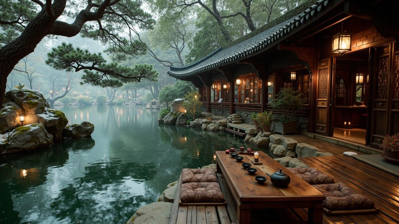 Winter Tea House Ambiance ~ Relaxing Asian Flute Music for January Calm ...