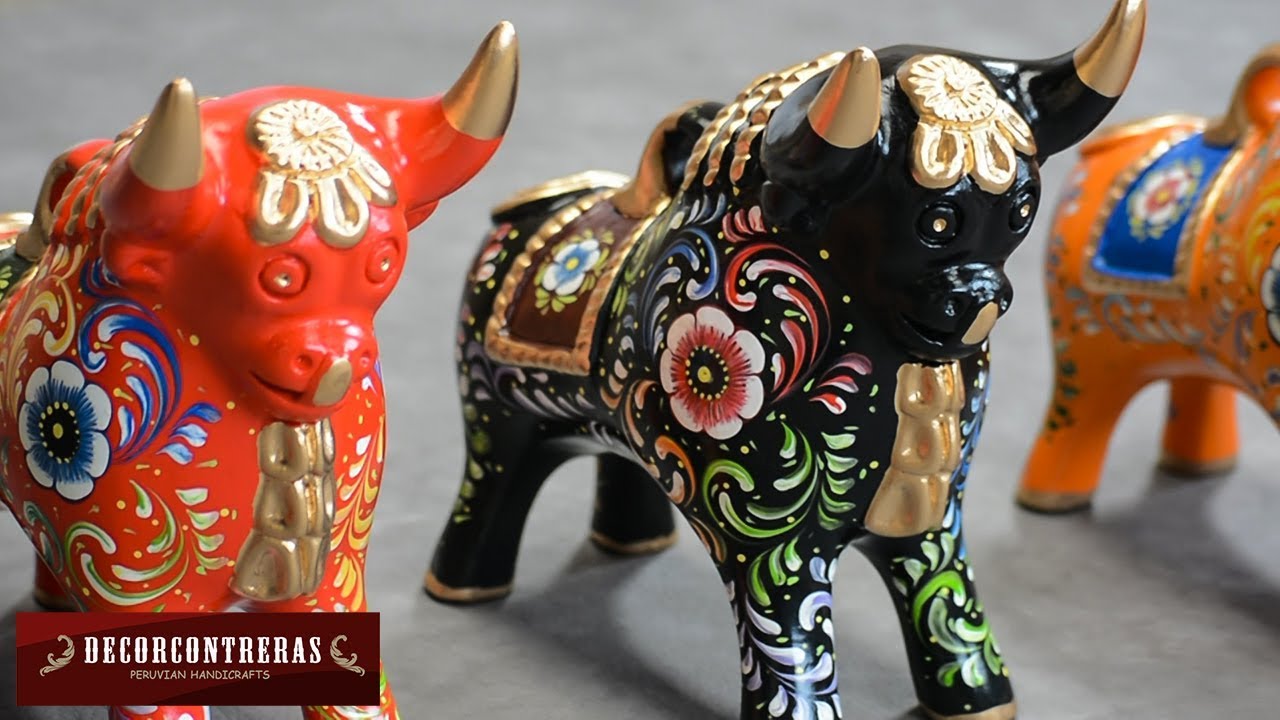 Pucara Bull hand painted - Peruvian handicrafts - Ceramic Bull Figurine ...