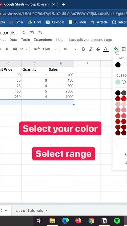 Fill color: rows, columns, cells in Google sheets - YouTube