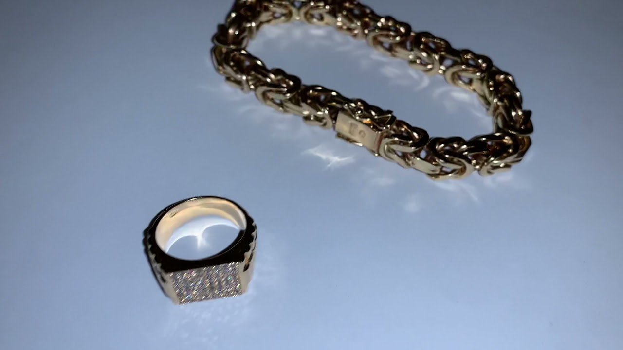 Daniel jewelry inc 18K custom byzantine bracelet and diamond signet ...