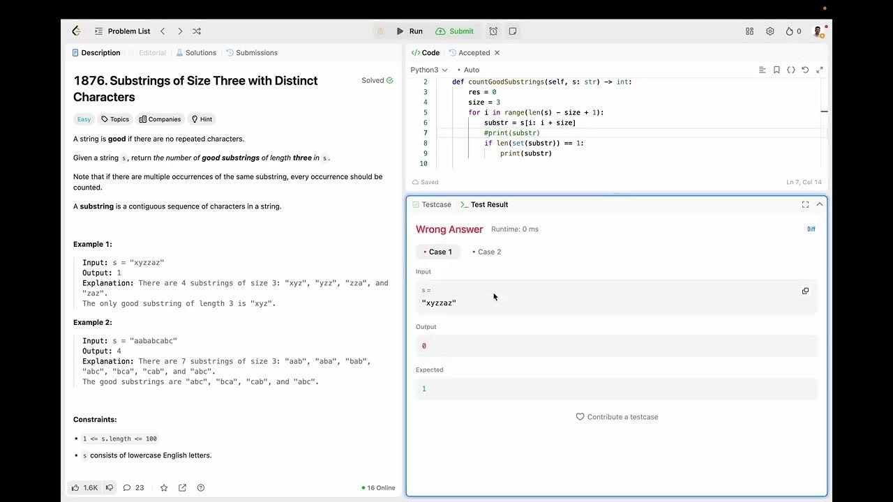 Substrings Of Size Three With Distinct Characters - YouTube