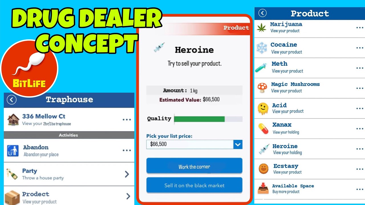 DRUG DEALER CONCEPT IN BITLIFE | own a traphouse | sell different ...