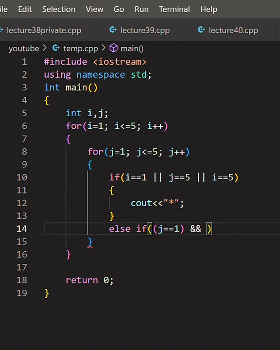 Star pattern 🌟 to print letter J in C++ #programming #coding #shorts # ... Star pattern 🌟 to print letter J in C++ #programming #coding #shorts # ...