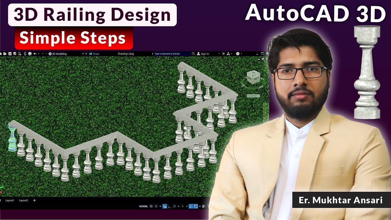 How to Make Beautiful 3D Railing in AutoCAD in Hindi - YouTube