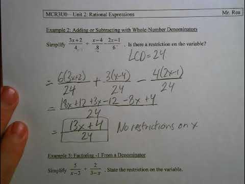MCR3U - Adding and Subtracting Rational Expressions (Part 1) - YouTube