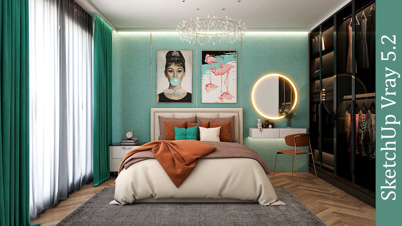 Sketchup Vray 5.2 Interior Render - Bedroom Render With Vray 5.2 - YouTube