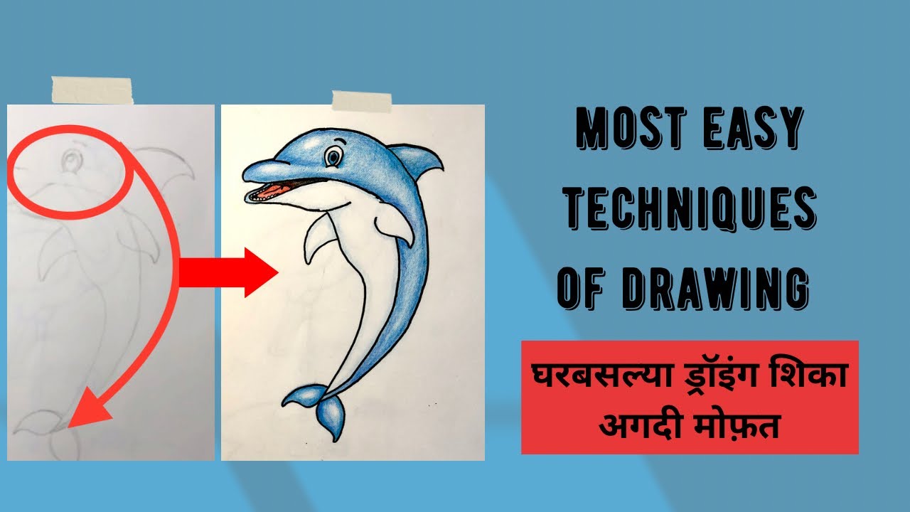Now anybody can draw, dolphin from 9 | ९ पासून डॉल्फिन काढा - YouTube