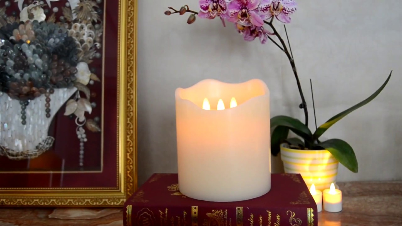 3 wick moving flame led candles - YouTube