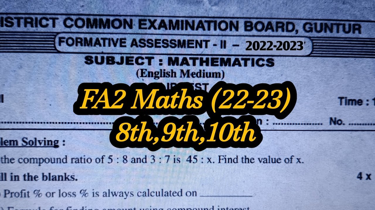 AP FA2 Maths Question paper (2022-23) 8th,9th,10th Original paper download - YouTube