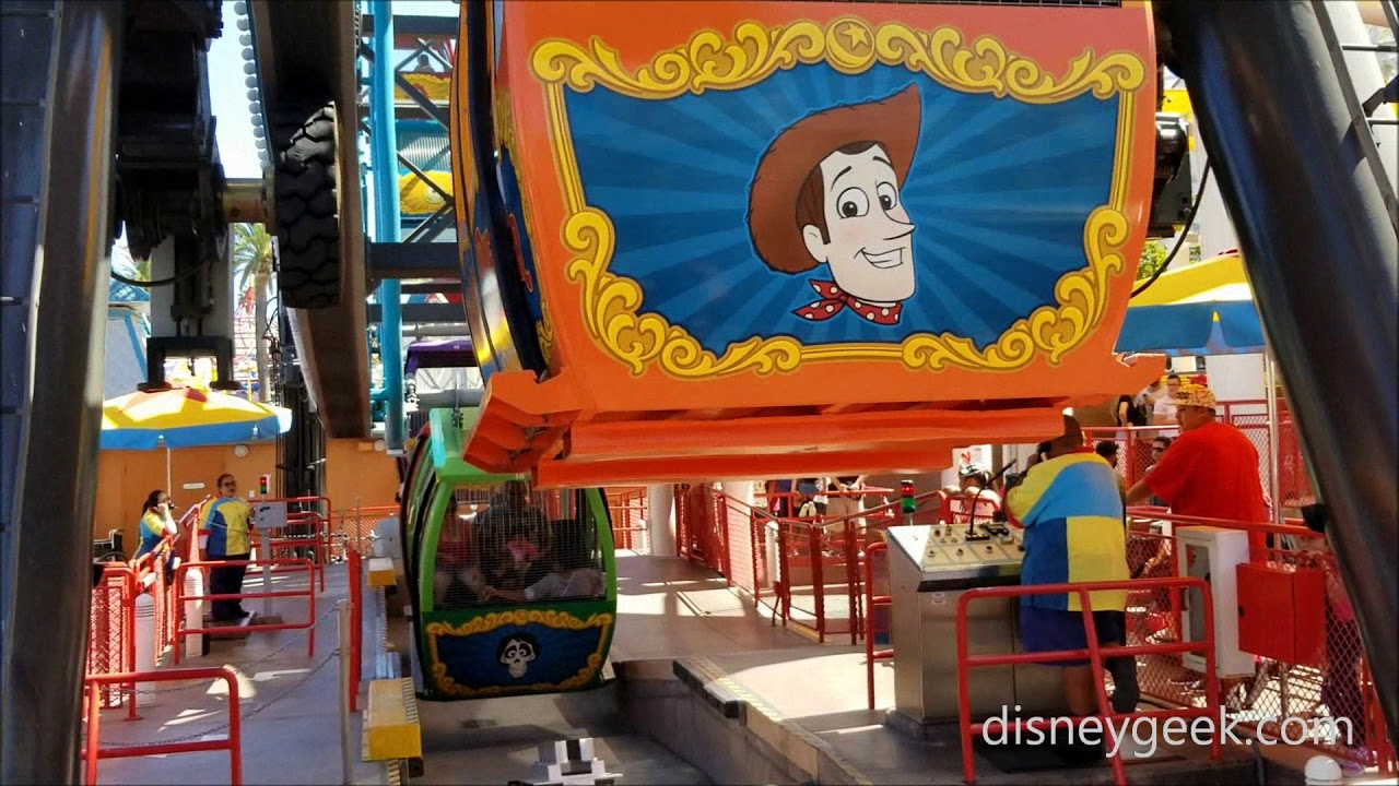 DCA: Pixar Pal-A-Round Gondolas Cycle from queue - YouTube