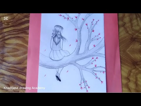 How to draw a cute Girl with Tree - Pencil sketch #drawing # ...