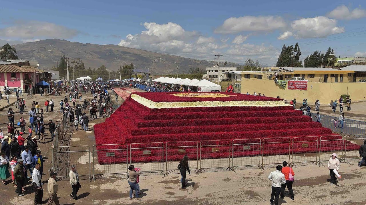 Ecuador looks to break a Guinness record with giant rose pyramid - YouTube