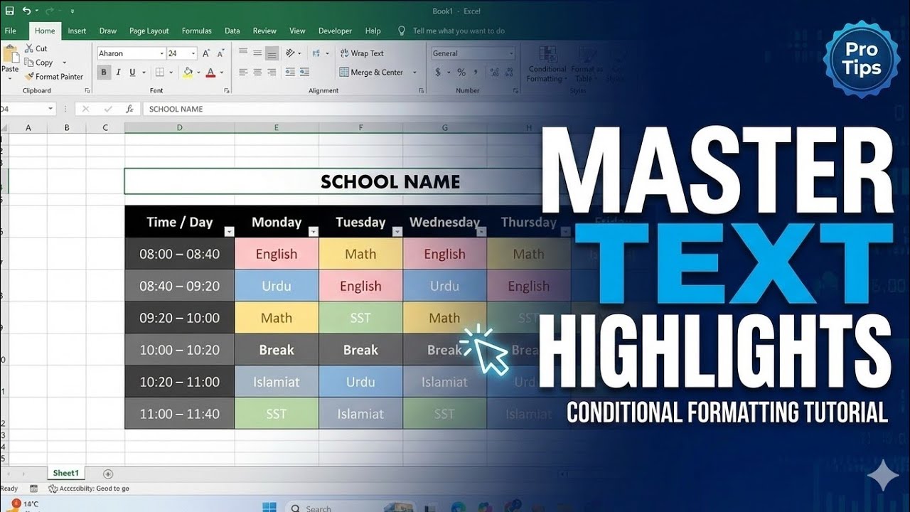 One-Click School Timetable in Excel | Auto Color with Conditional ...