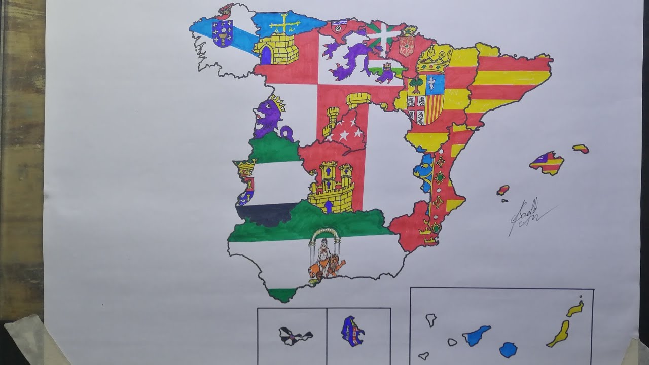 Draw Spain Autonomous communities Flag map | Mapa de banderas de las ...