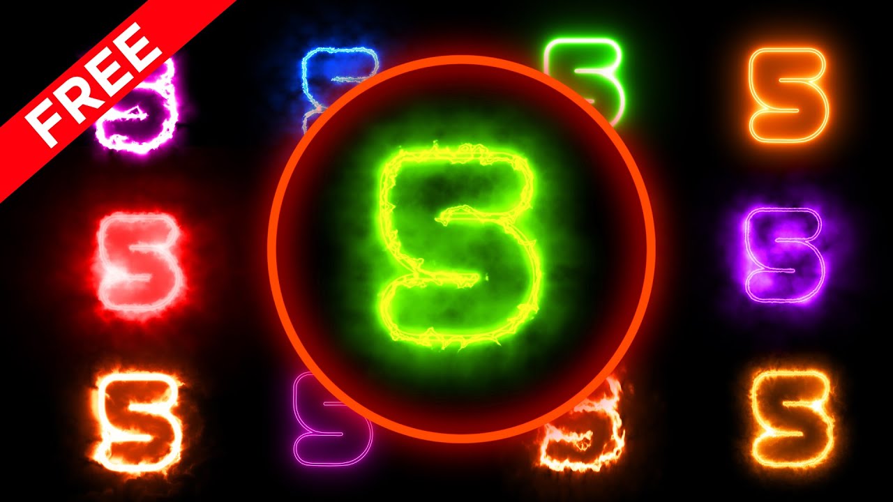 Number 5,neon glow numers with croma key - YouTube