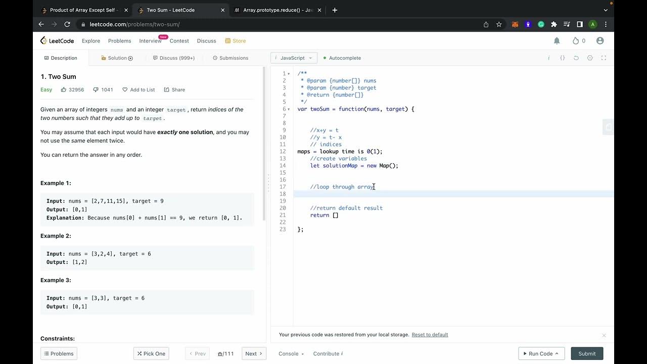 Two Sum Problem - LeetCode - Javascript Arrays - YouTube