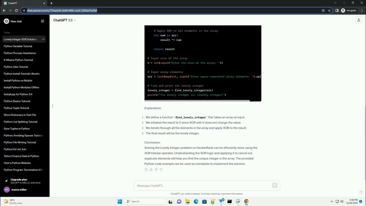 Lonely Integer Hackerrank Solution In Python Youtube