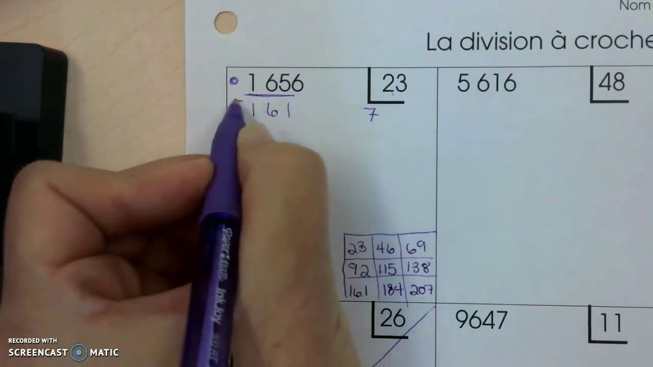 Exercices division à crochet sans partie décimale - YouTube