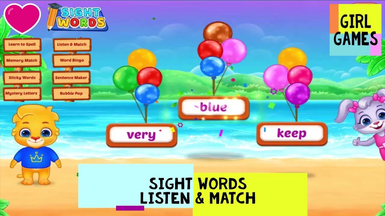 Sight Words Game Listen and Match - Sight Words for Kindergarten, First ...