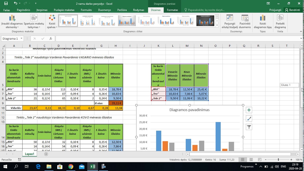 Excel 3 namu darbas Stulpeline diagrama - YouTube