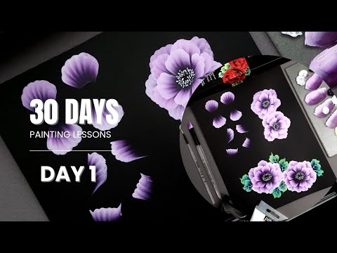 Painting Lesson Using Acrylic | Paint With Me | Flower Painting For 30 Days 