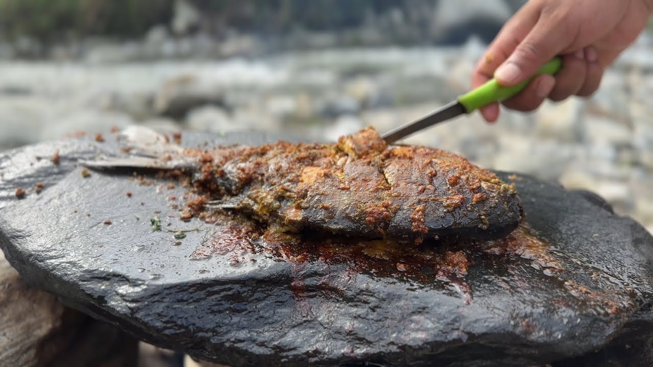 Pomfret fish on a hot stone by the river side - YouTube
