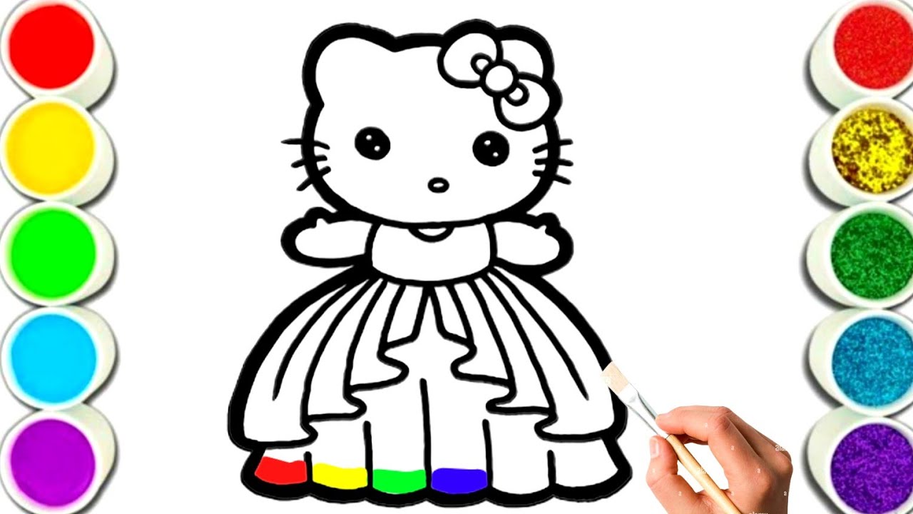Hello kitty with beautiful dress drawing, Painting and Coloring for ...