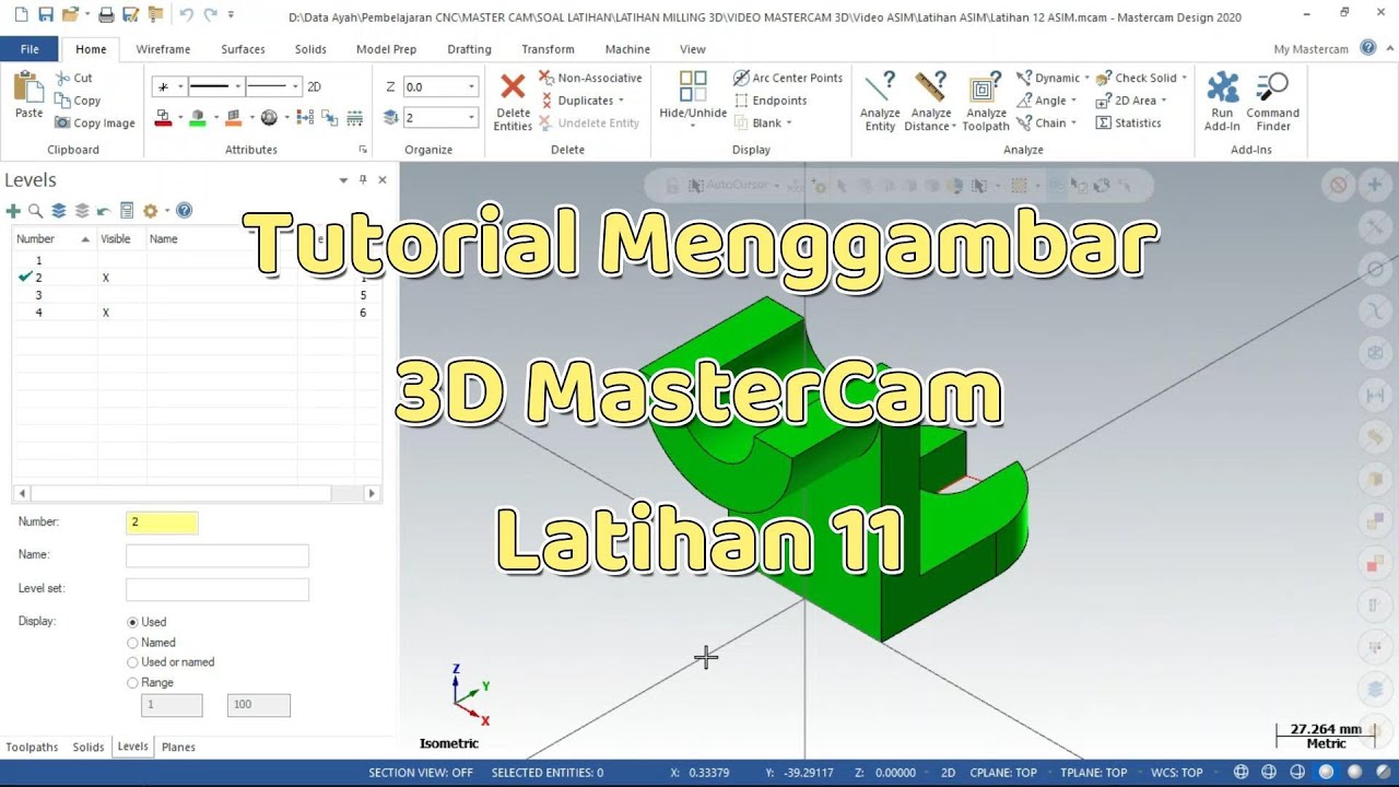 Tutorial Menggambar 3D (Dimensi) MasterCam Latihan 11 #tutorial # ...