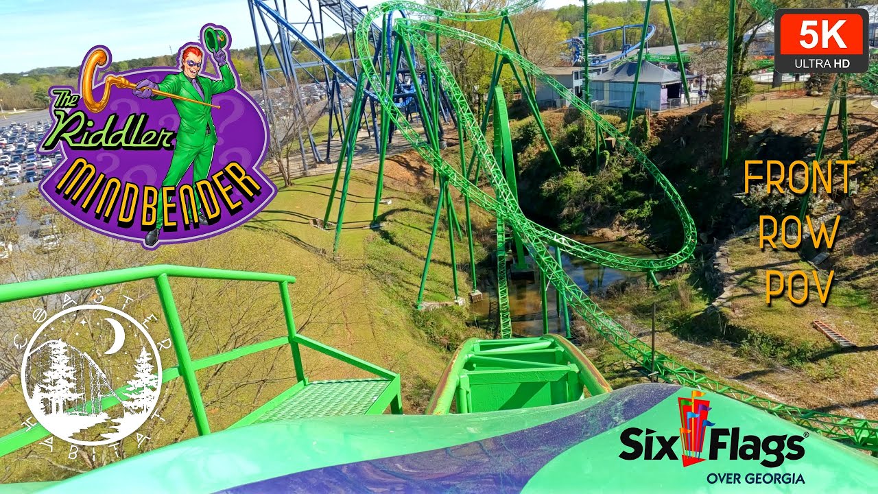 The Riddler Mindbender Front Row POV 5K 60FPS | Triple Looping ...