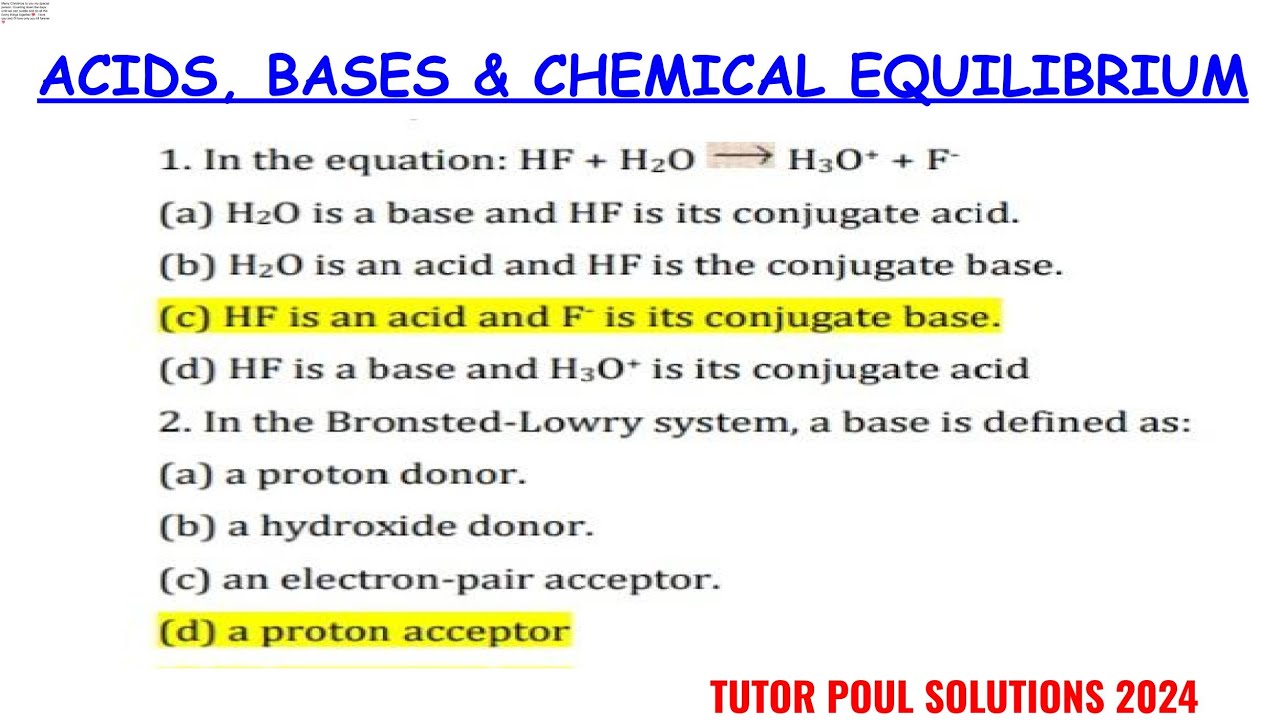 ACIDS, BASES & CHEMICAL EQUILIBRIUM QUIZ REVISONS - YouTube