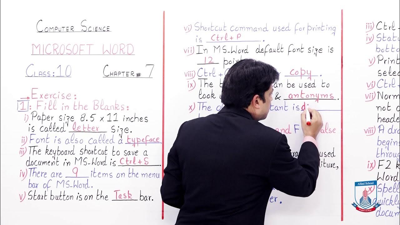 Class 10 - Computer Studies - Chapter 7 - Lecture 11Exercises: Question 1 & 2 - Allied Schools ...