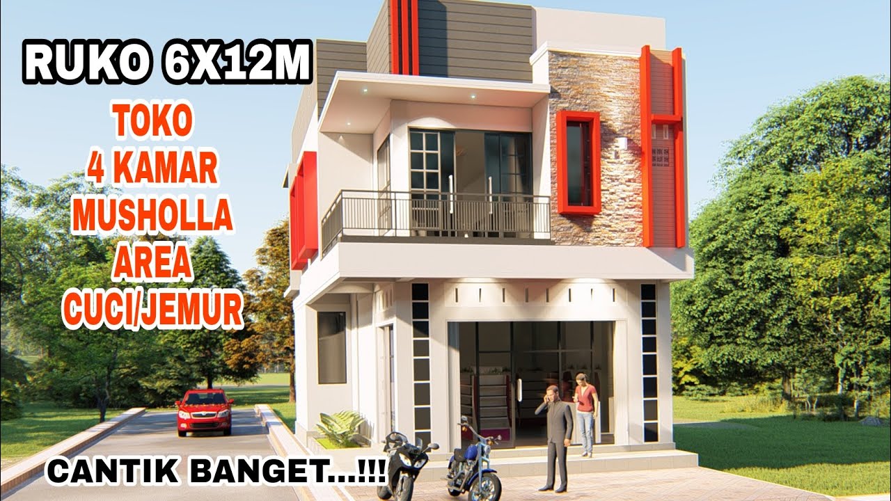 Desain Ruko minimalis 2 lantai 6x12m posisi lahan di hook - YouTube