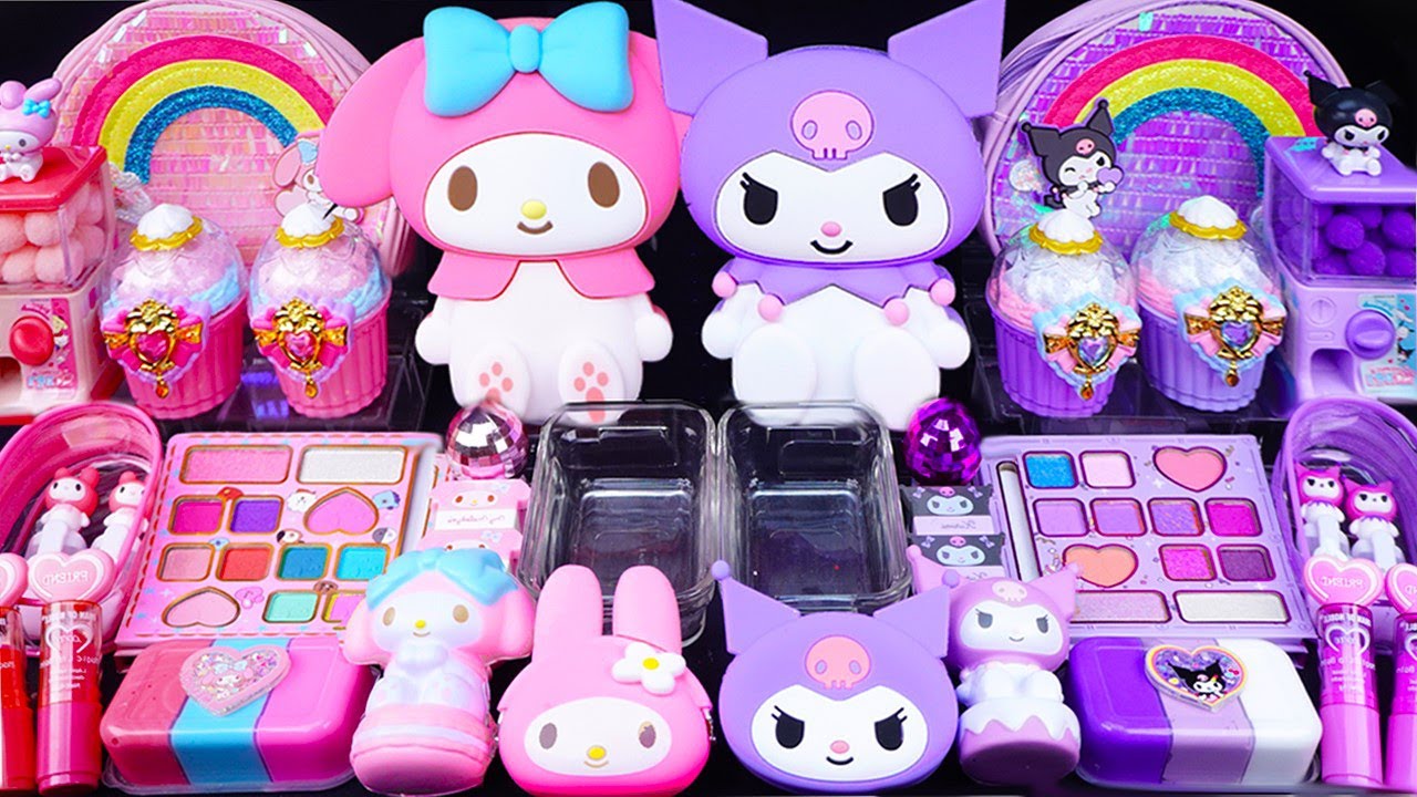 MyMelody vs Kuromi slime Mixing Eyeshadow,Glitter & Random things into ...