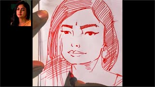 Sitha Raman | Mrunal Thakur pen sketch | Ink drawing | Doovi